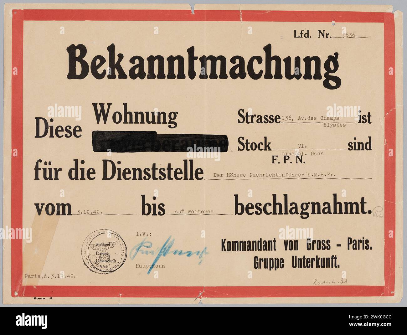 Gross-Paris (n.-d.), Requisition notice n ° 5636 issued by the German ...