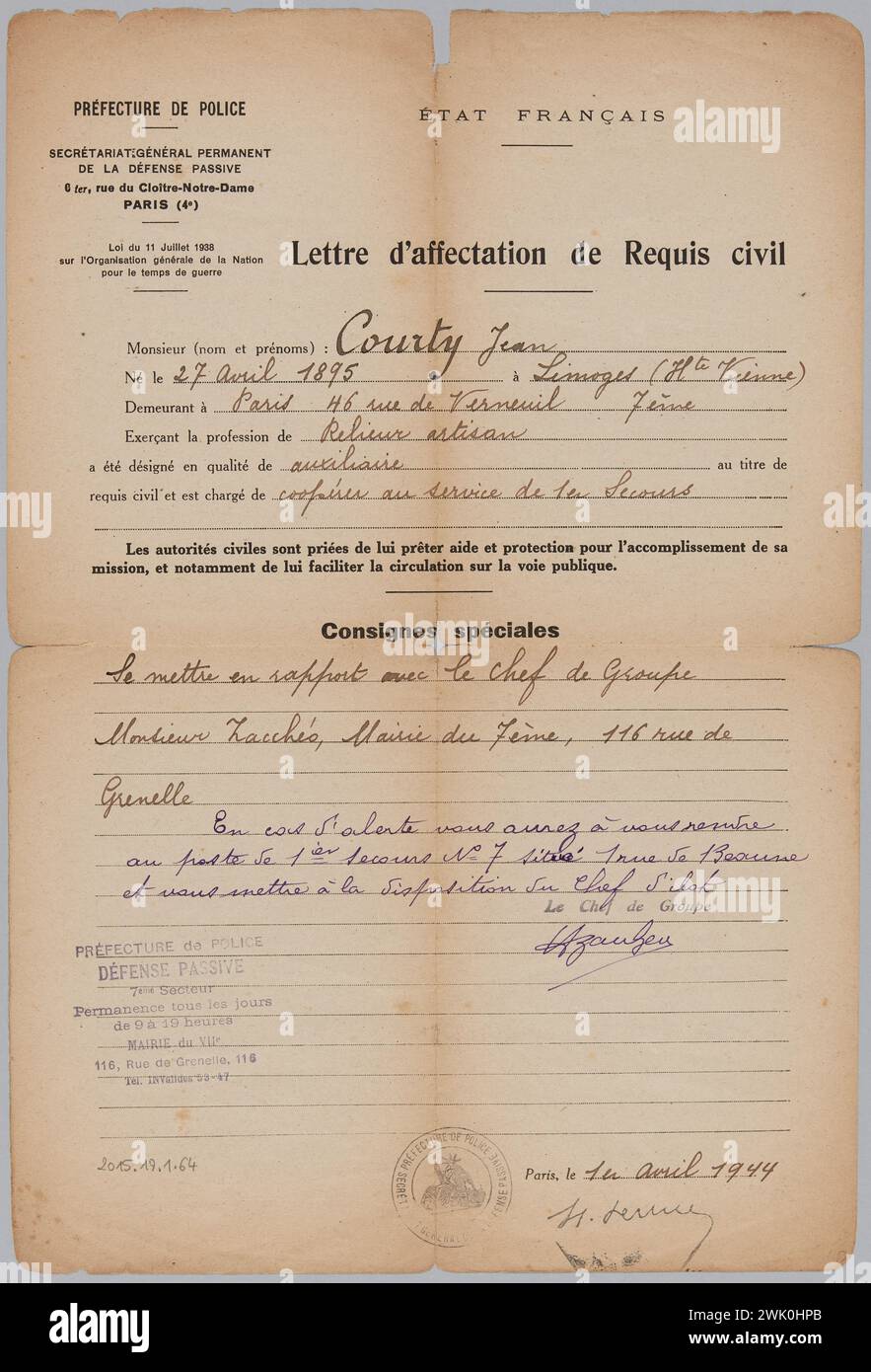 Imprimerie Chaix (n. - D.), Letter of assignment from civil ...