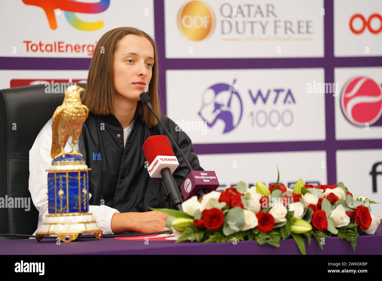 Iga Swiatek speaking at a post-match press conference after her final ...