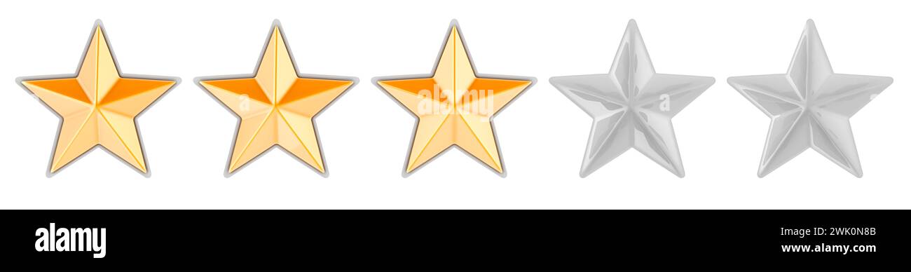 3 golden stars, concept. 3D rendering isolated on white background ...