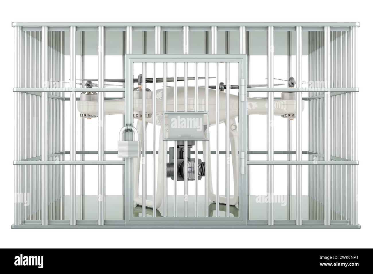 Drone inside cage, 3D rendering isolated on white background Stock ...