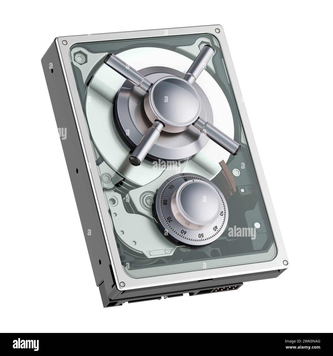 Hard Disk Drive HDD with safe combination lock, 3D rendering isolated ...