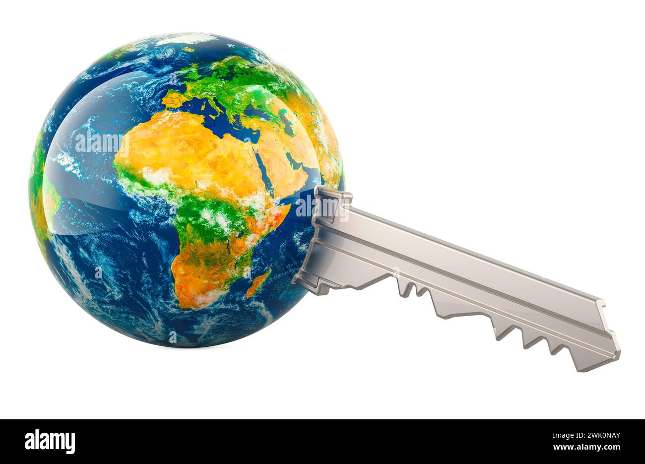 Key with Earth Globe, 3D rendering isolated on white background Stock ...