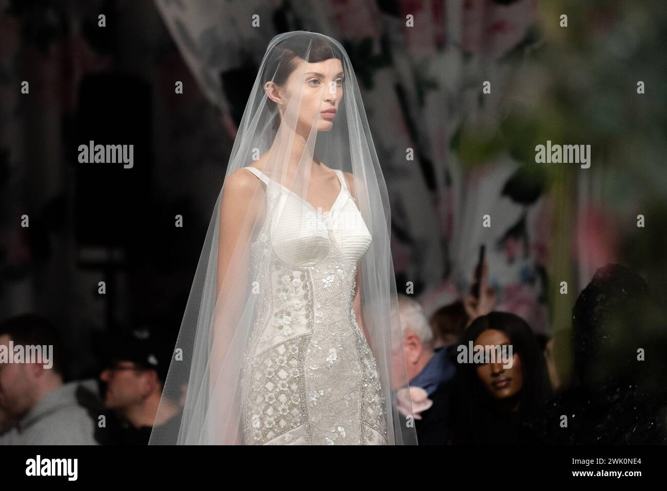 London, UK. February 17th, 2024. A model on the catwalk at the Richard ...