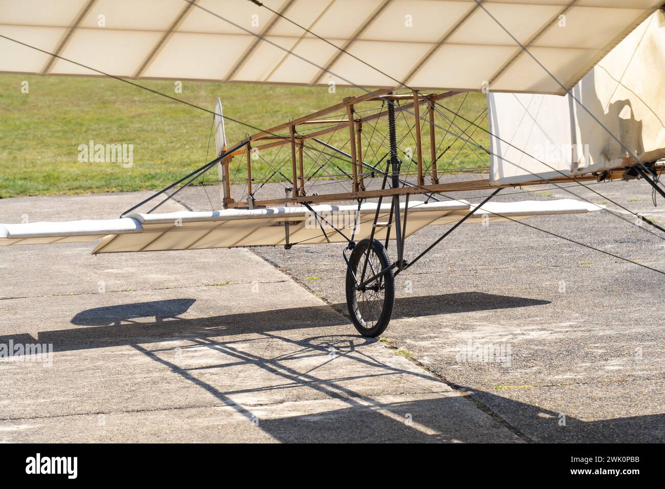 A replica of the landing gear of a Bleriot XI aircraft from the history ...