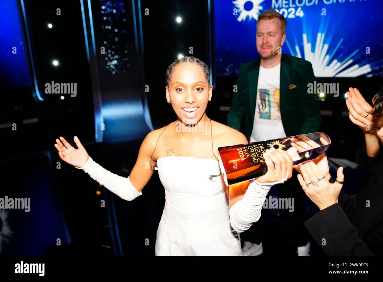 Artist Saba reacts after the end of the Danish Melodi Grand Prix 2024 ...