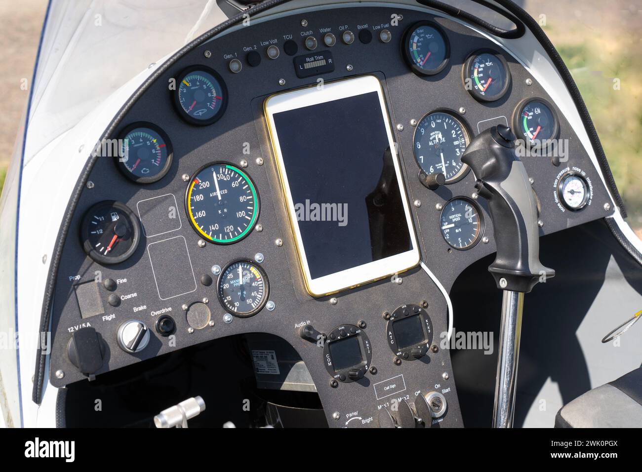 Modern two-seater small helicopter cockpit Stock Photo - Alamy