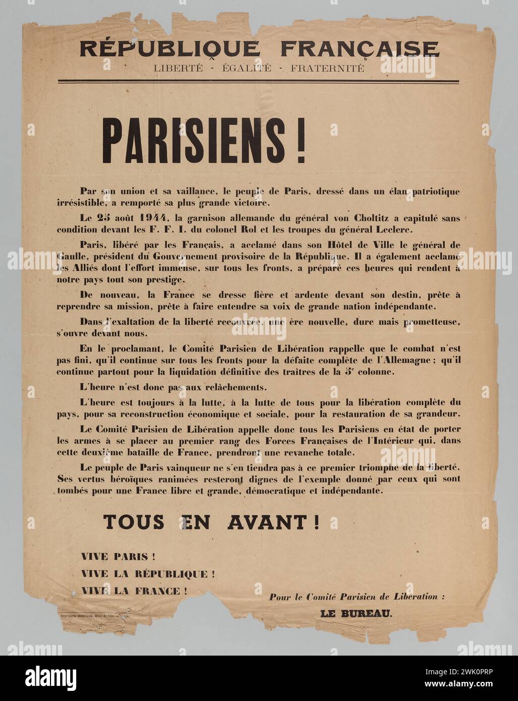 Municipal printing, town hall, French republic/ Liberte - Egalite ...