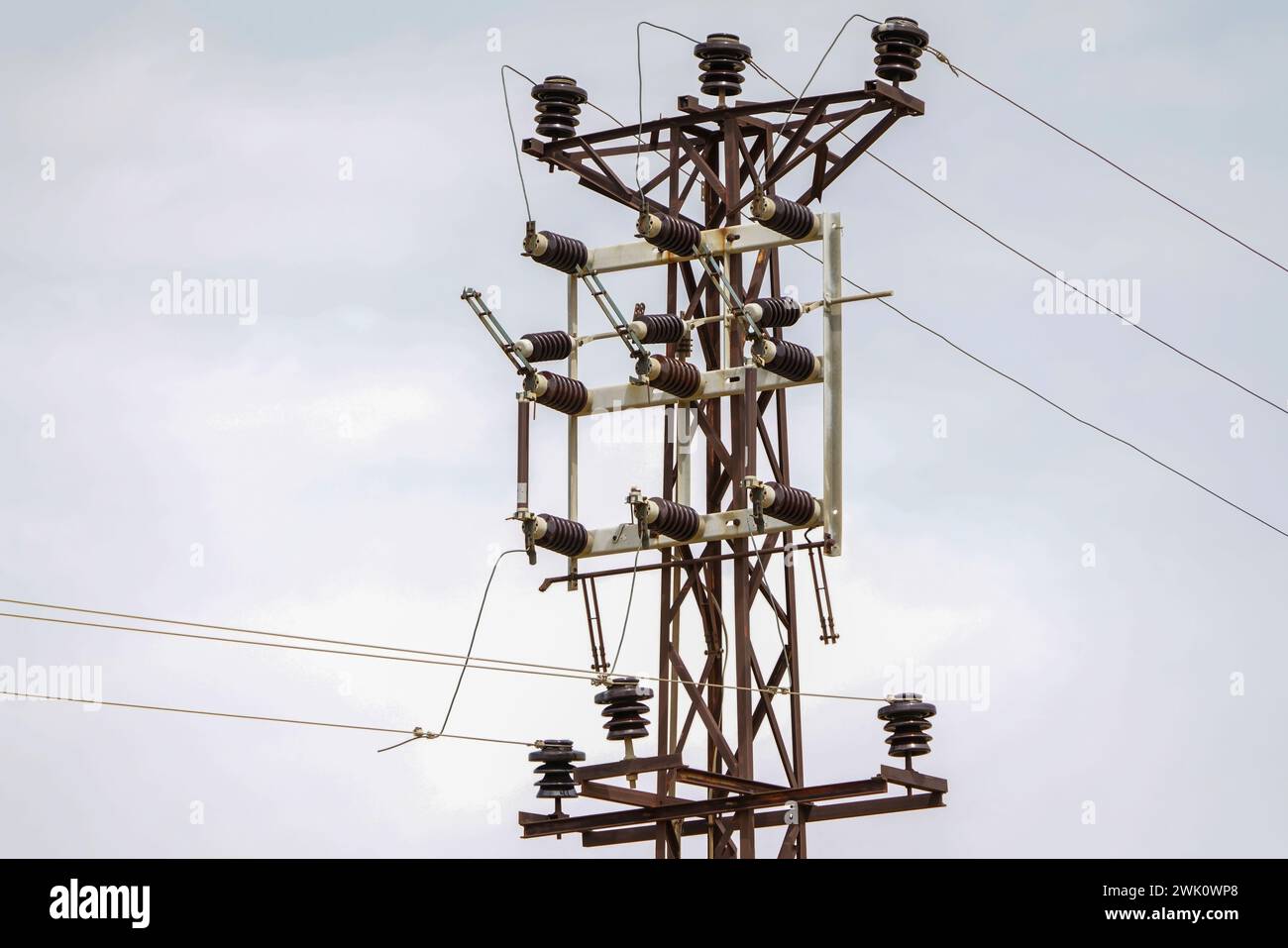 Cables and insulators on the power pole in Turkey Stock Photo - Alamy