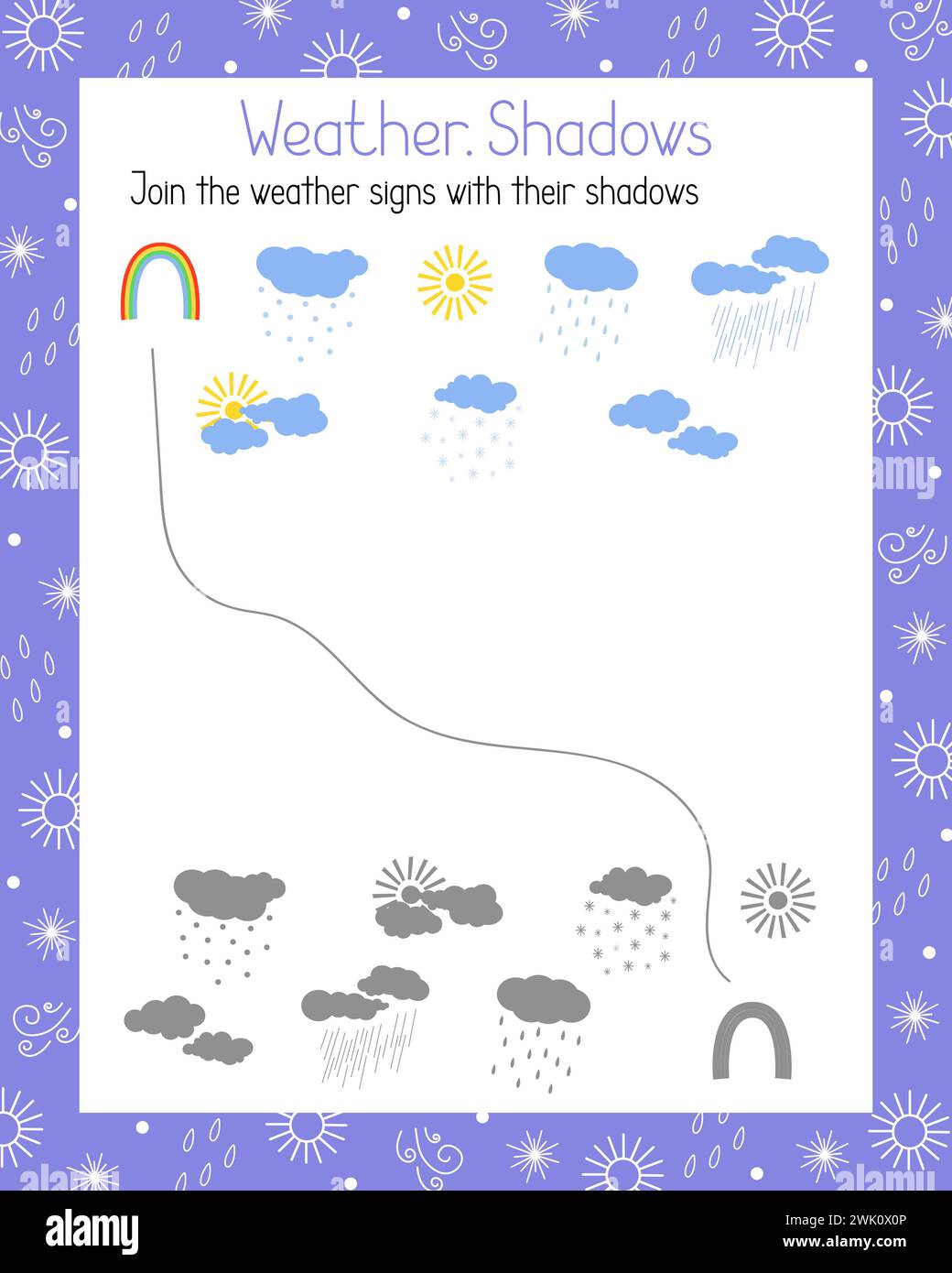 Weather elements and shadows matching game, topical vocabulary learning ...