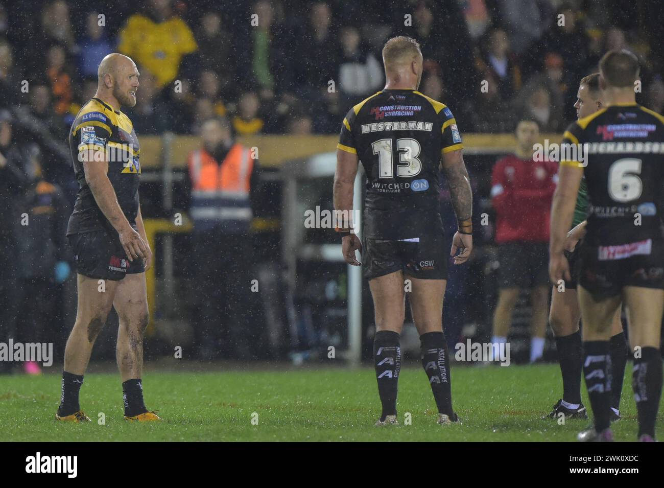 Liam Watts of Castleford Tigers receives a red card and looks on in shock during the Betfred ...