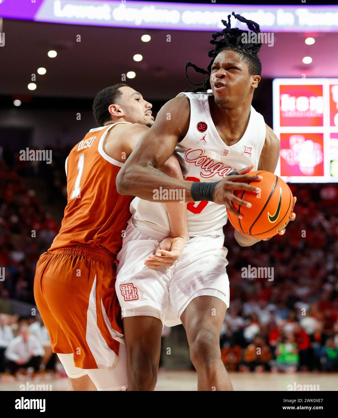 February 17, 2024: Houston forward Joseph Tugler (25) is grabbed by ...