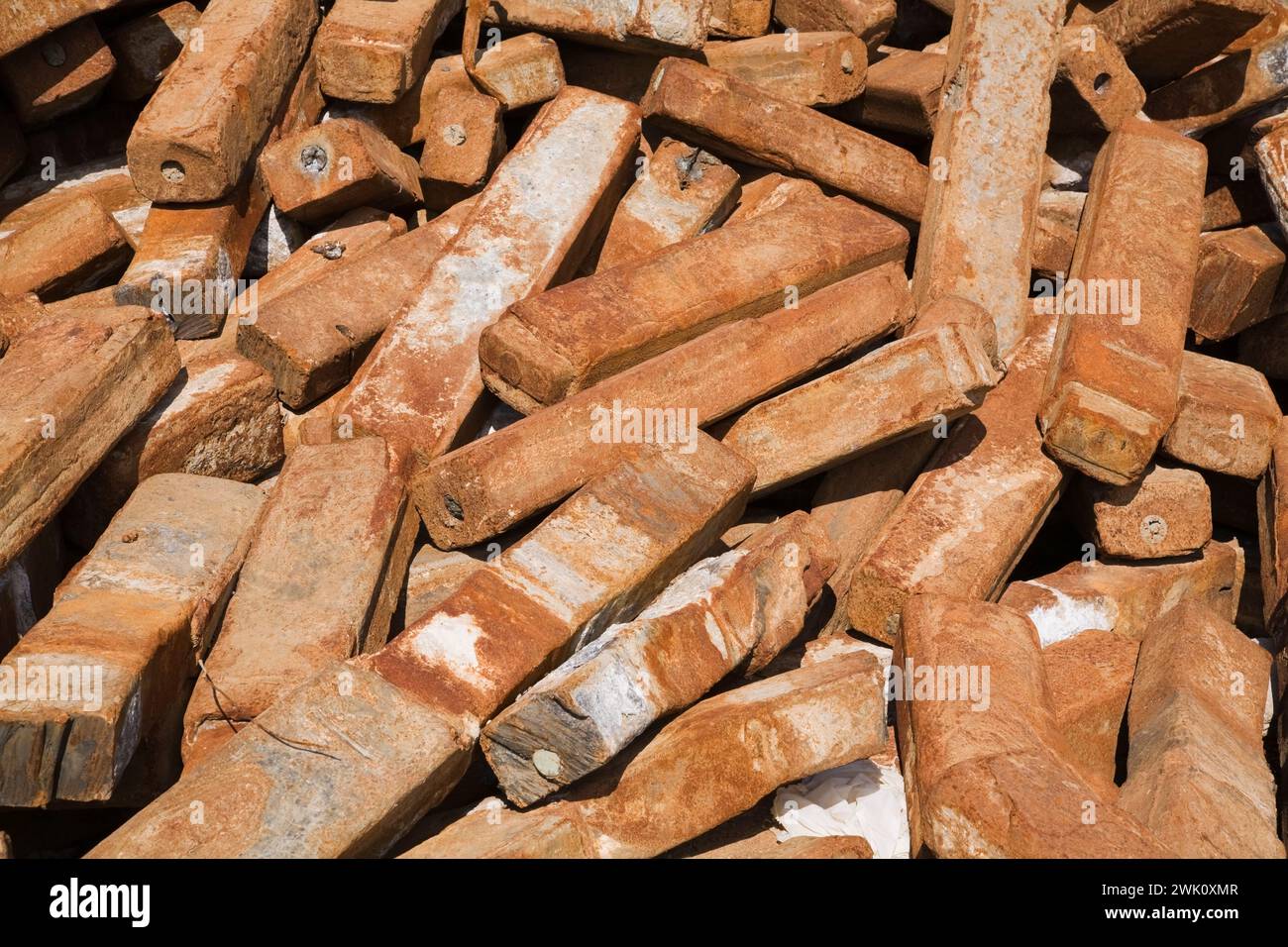 Pile of rusted steel beams at scrap metal recycling yard Stock Photo ...