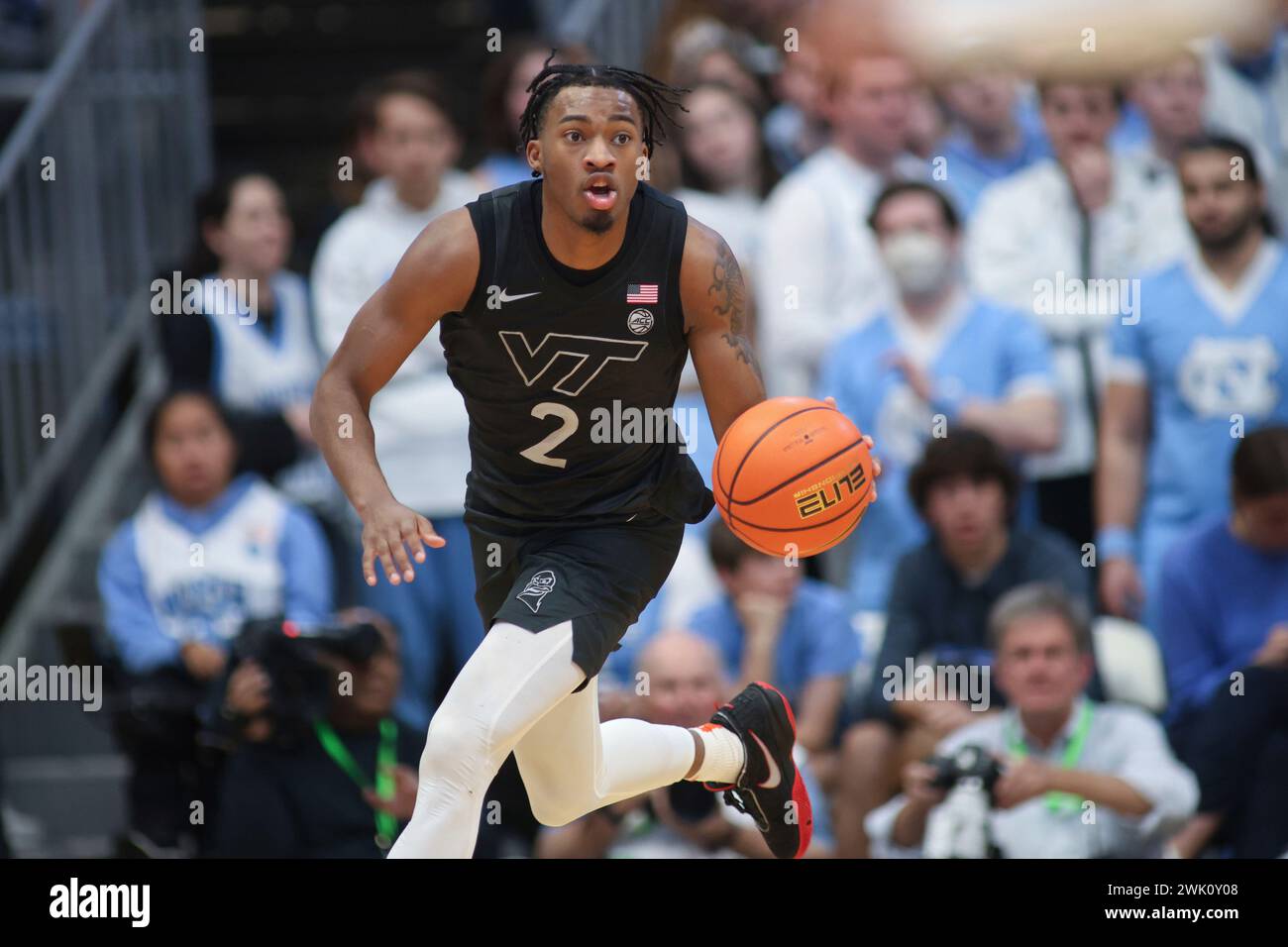 CHAPEL HILL, NC - FEBRUARY 17: Virginia Tech Hokies guard MJ Collins (2 ...