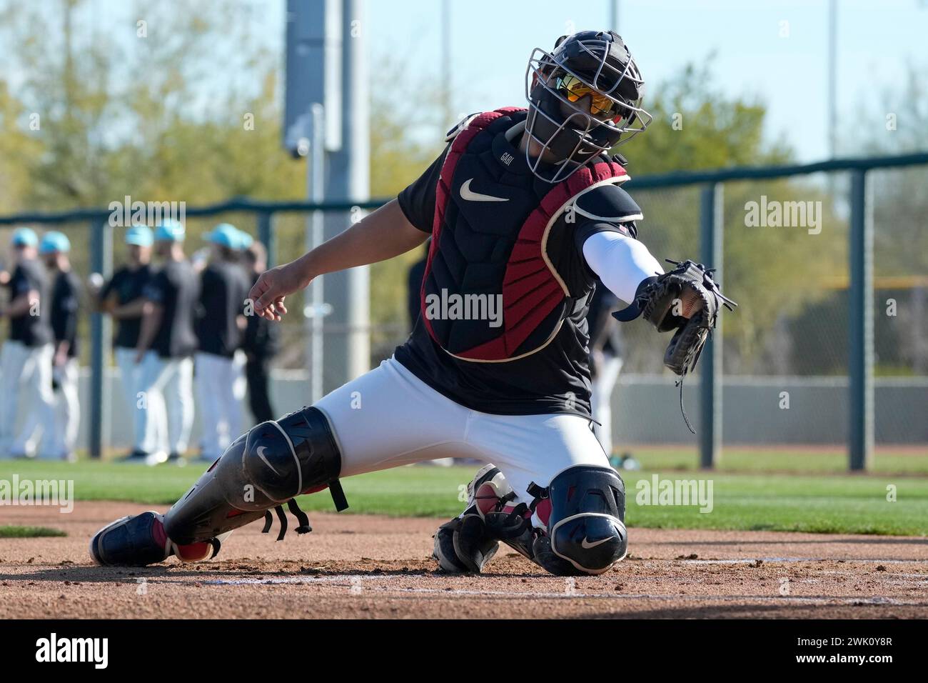Arizona Diamondbacks catcher Gabriel Moreno reaches out to make a tag ...