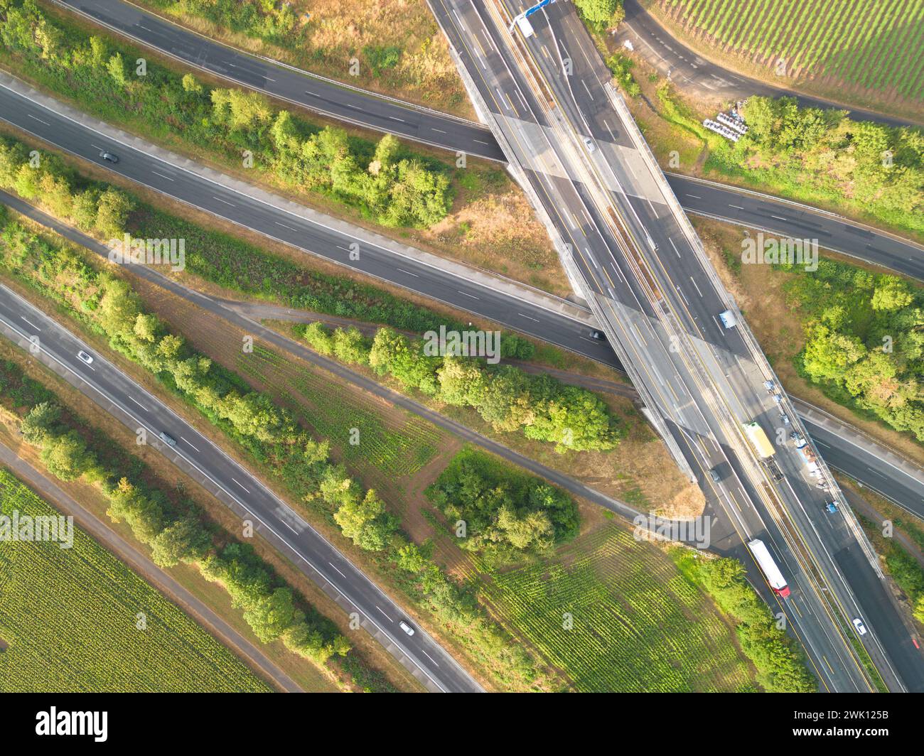 Aerial view of countryside freeway with traffic Stock Photo - Alamy