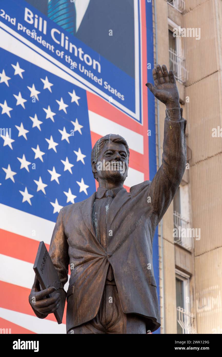 Pristina, Kosovo - February 5, 2024: Statue of Bill Clinton as a sign ...