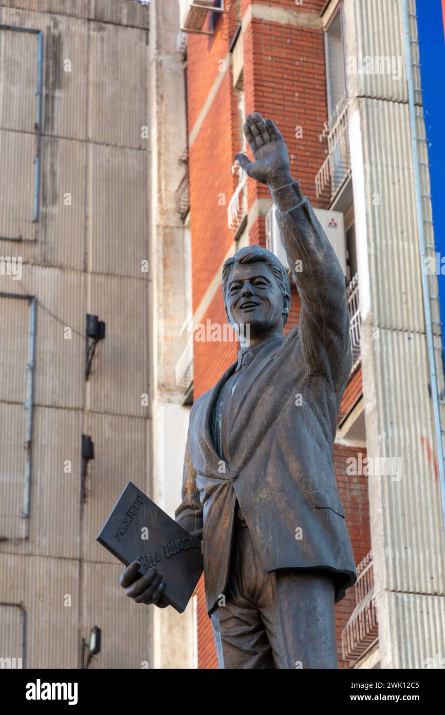 Pristina, Kosovo - February 5, 2024: Statue of Bill Clinton as a sign ...