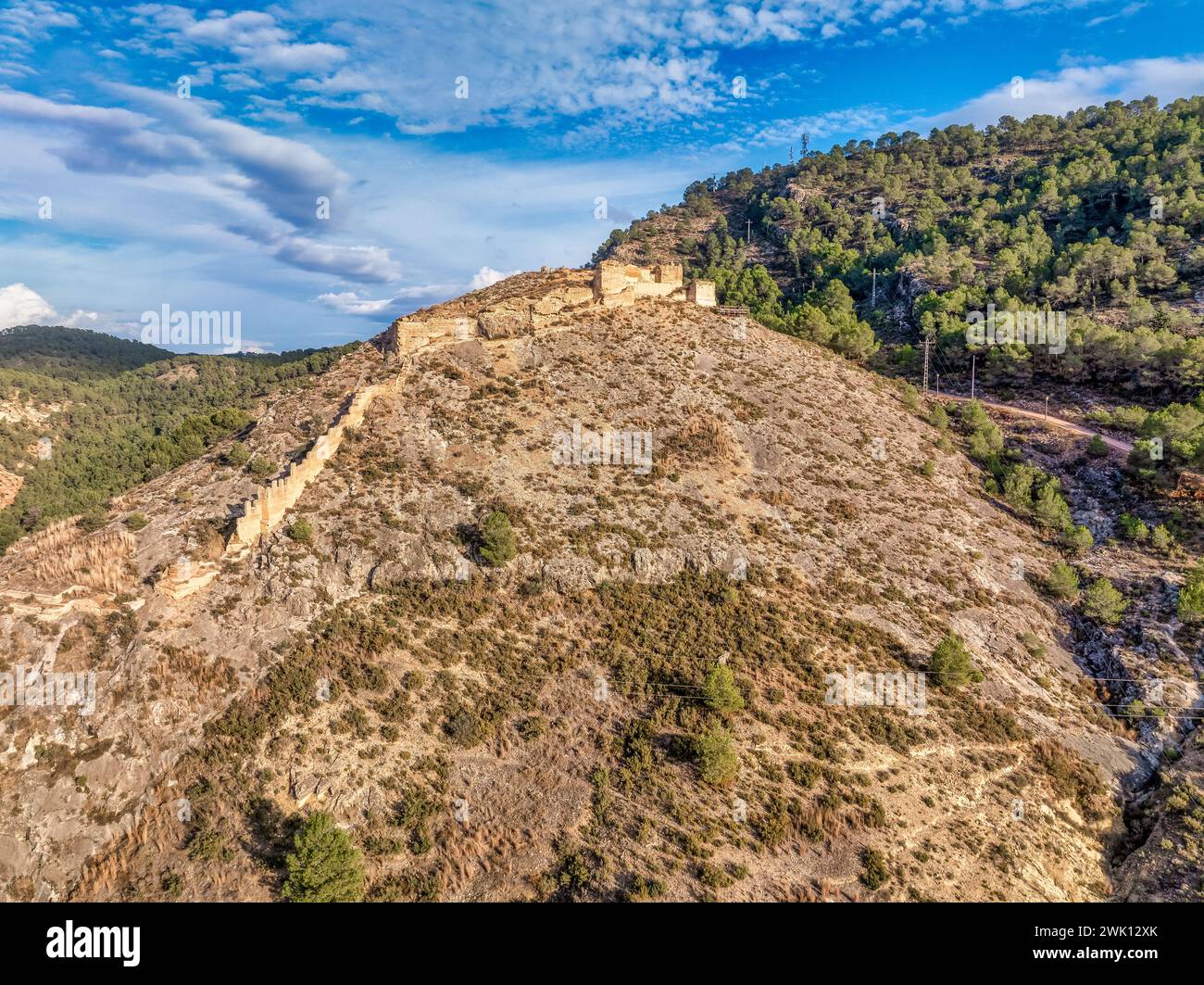 Aerial view of Pliego town and medieval castle in Southern Spain ...