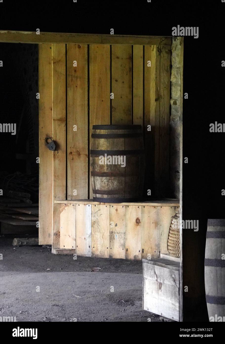 Antique wooden barrel in a shed Stock Photo - Alamy