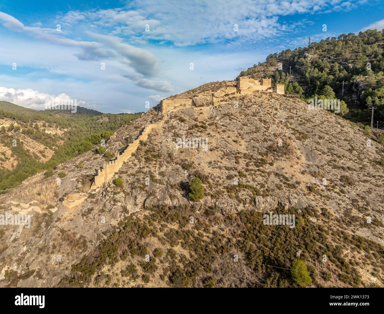 Aerial view of Pliego town and medieval castle in Southern Spain ...