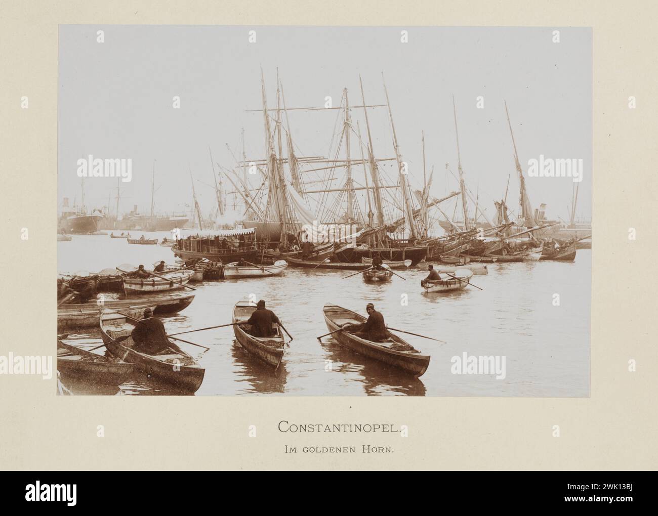 Constantinople [Istanbul], Turkey. Ships, and row boats in the port of ...