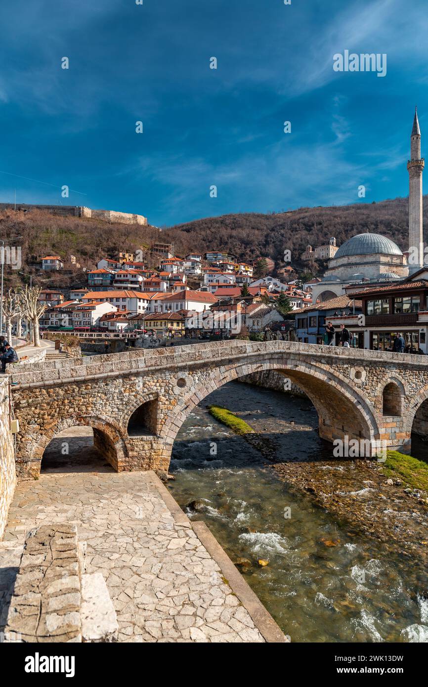 Prizren, Kosovo - 6 FEB 2024: The old stone bridge in Prizren, Kosovo ...