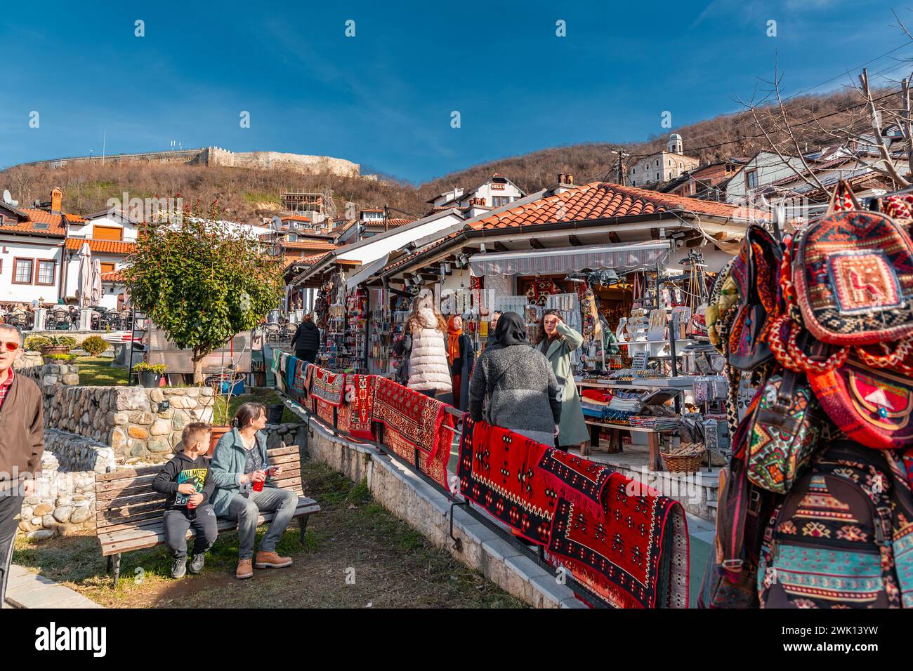 Prizren, Kosovo - 6 FEB 2024: Touristic stores and cafes around the ...