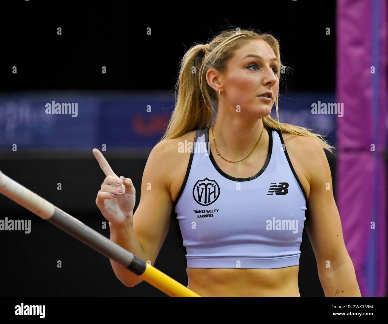 Birmingham England -17-2-2024 :Molly Caudery Womens Pole Vault Winner 4 ...