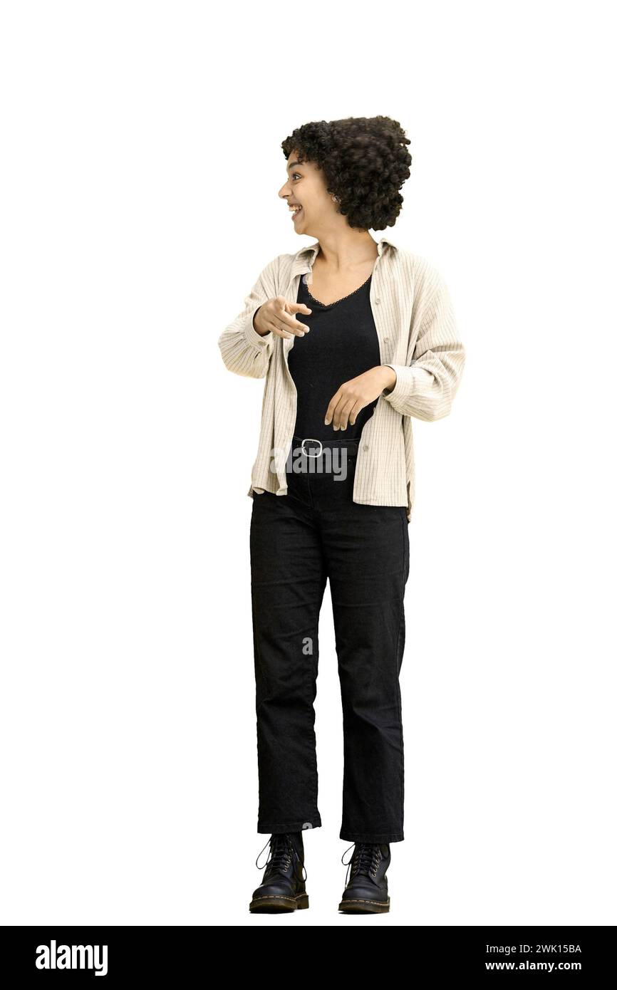A woman, full-length, on a white background Stock Photo - Alamy