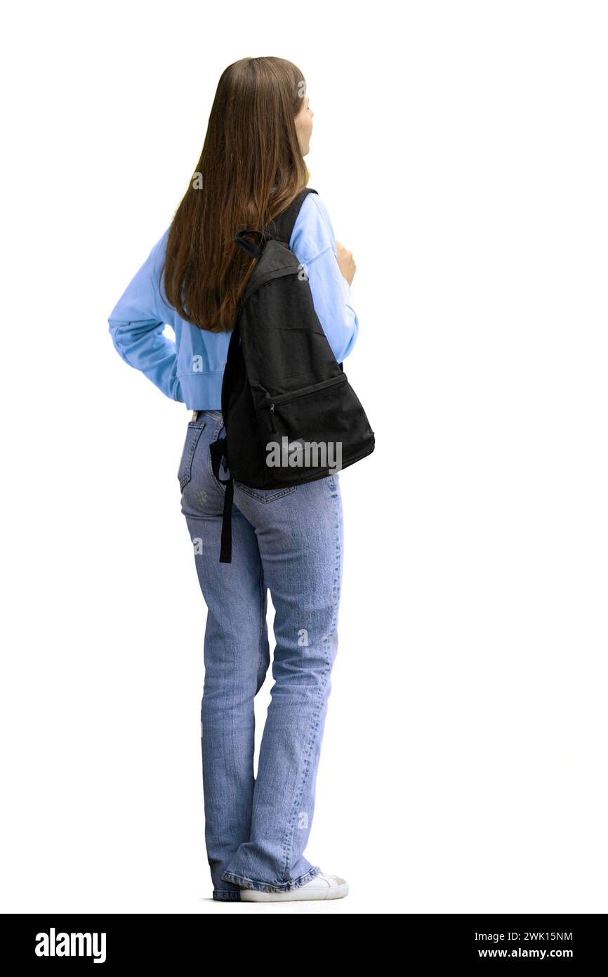 Woman black backpack on Cut Out Stock Images & Pictures - Alamy