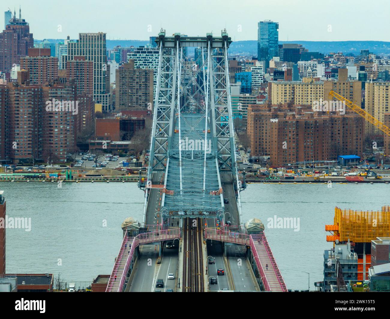 Aerial view of the the Williamsburg Bridge over the East River in Manhattan, New York City Stock ...