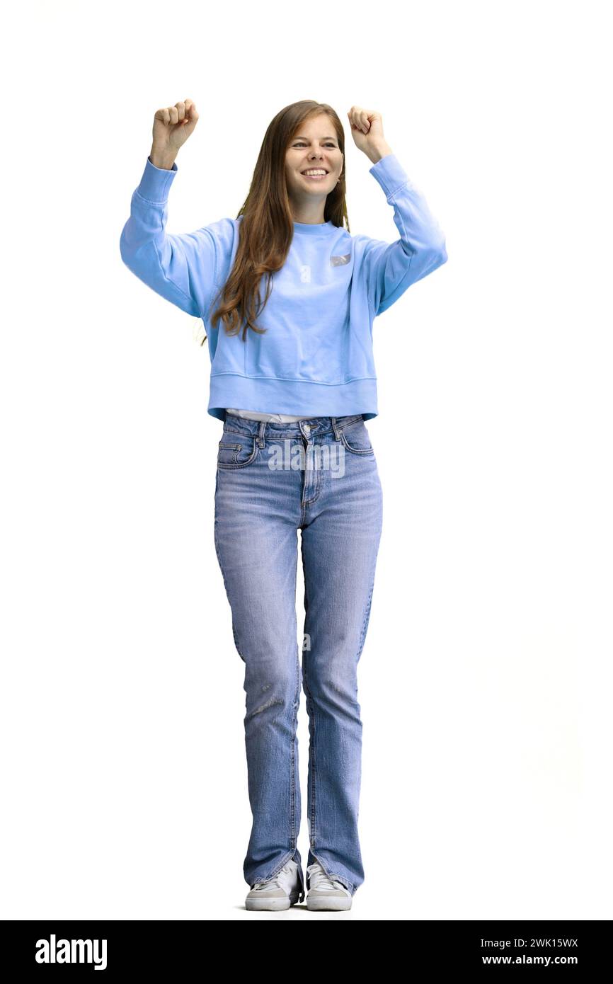 A woman, full-length, on a white background, dancing Stock Photo - Alamy