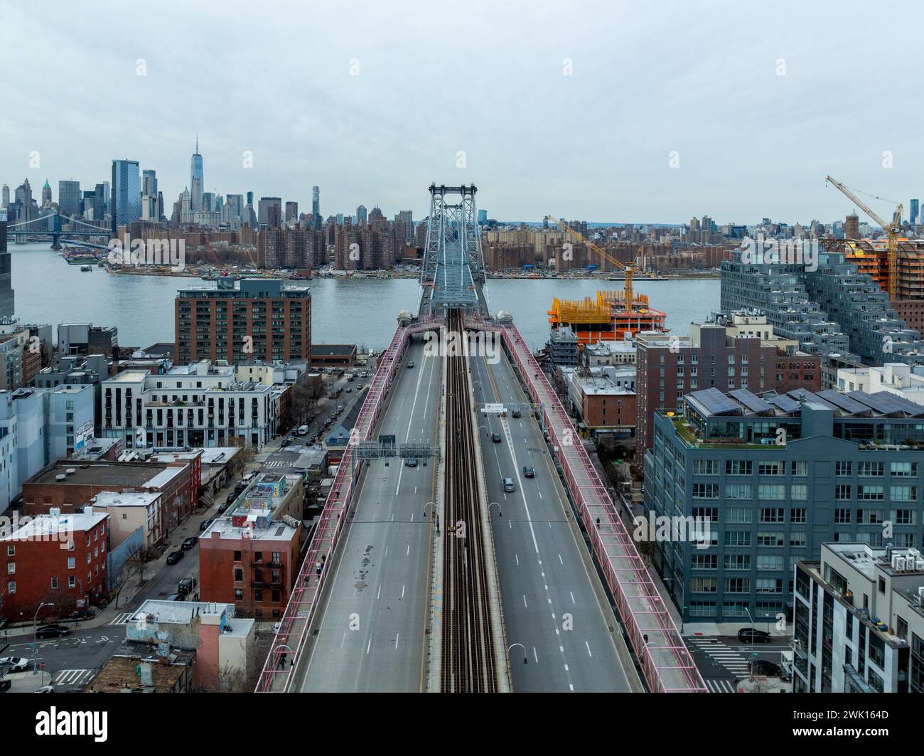 Aerial view of the the Williamsburg Bridge over the East River in Manhattan, New York City Stock ...