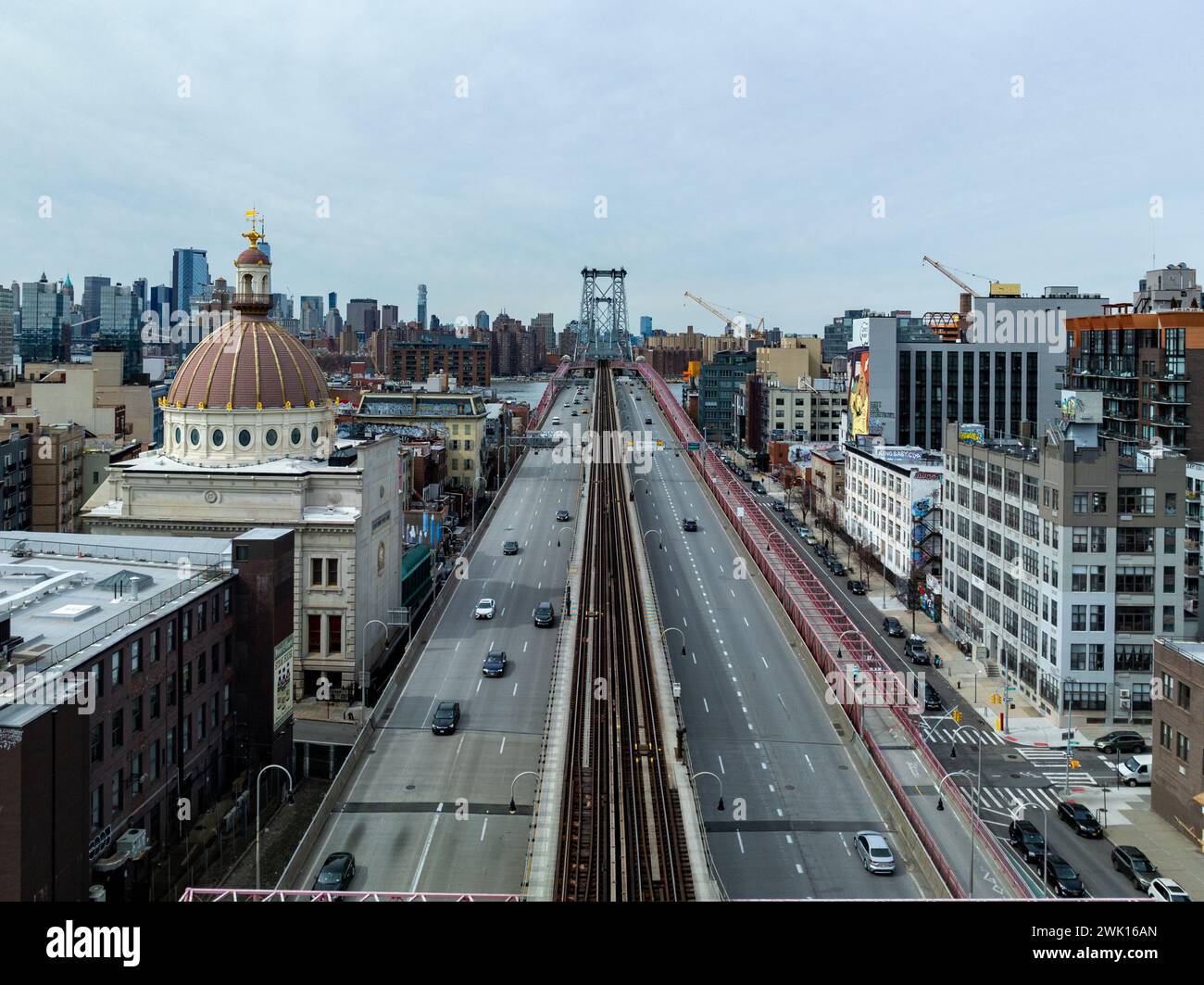 Aerial view of the the Williamsburg Bridge over the East River in Manhattan, New York City Stock ...