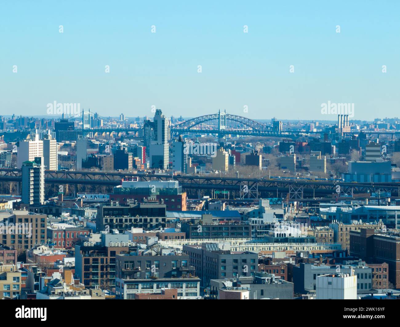 Aerial view of the Triborough Bridge and Hell Gate Bridge from Queens ...
