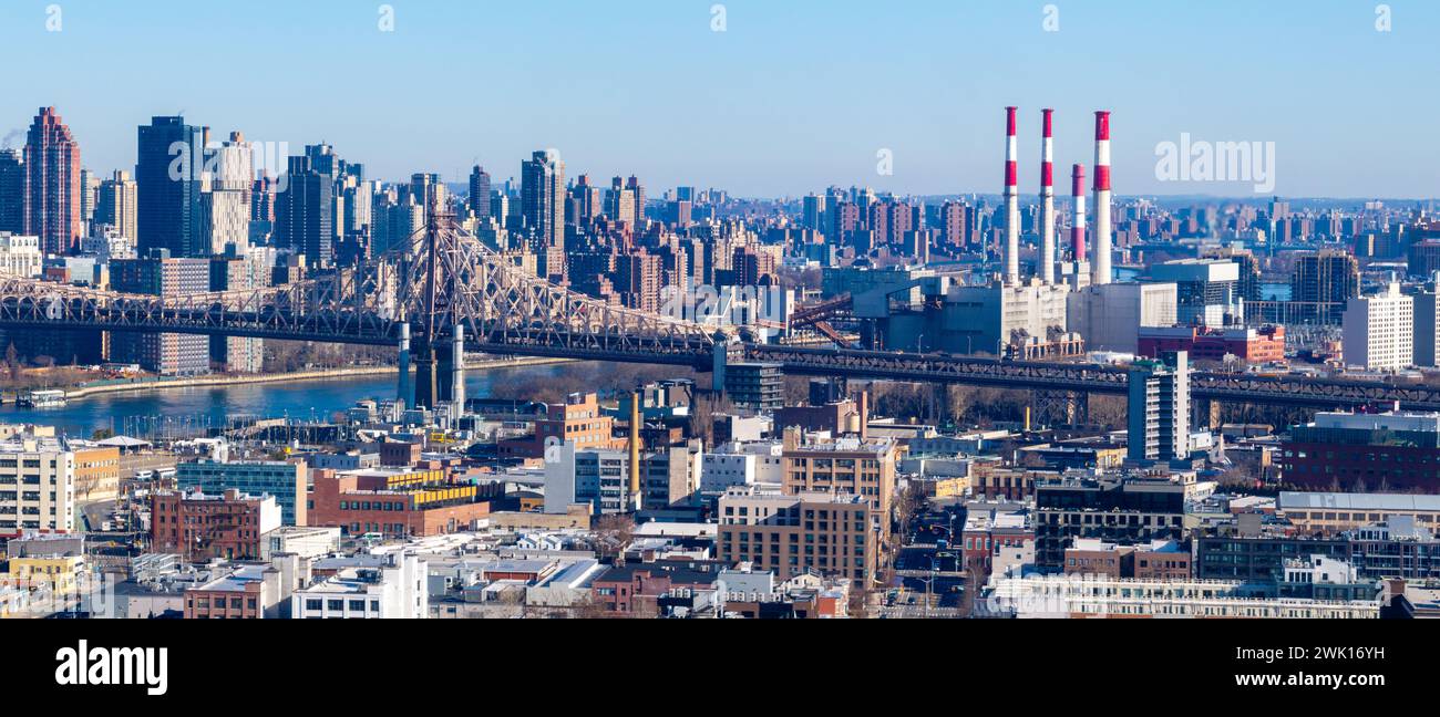 Queensboro Bridge over New York City East River view from Queens, New ...