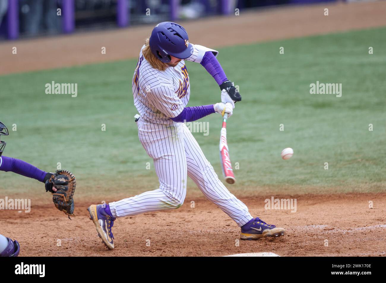 Baton Rouge, LA, USA. 17th Feb, 2024. LSU's Paxton Kling (28) tries for ...