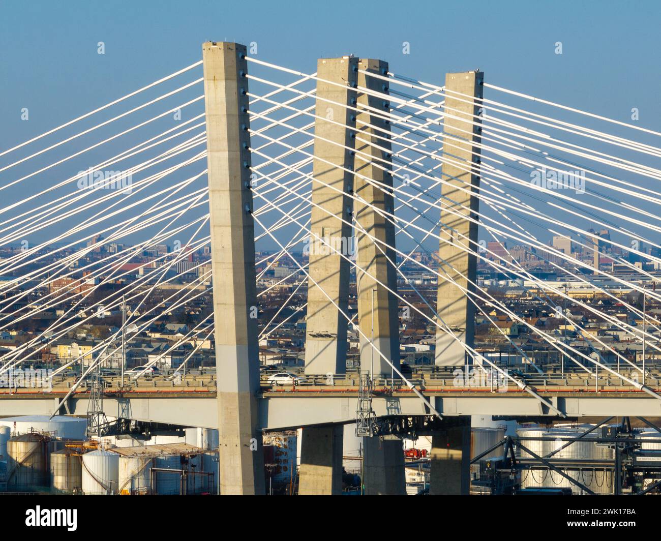 Aerial view of the New Goethals Bridge, spanning Arthur Kill strait ...