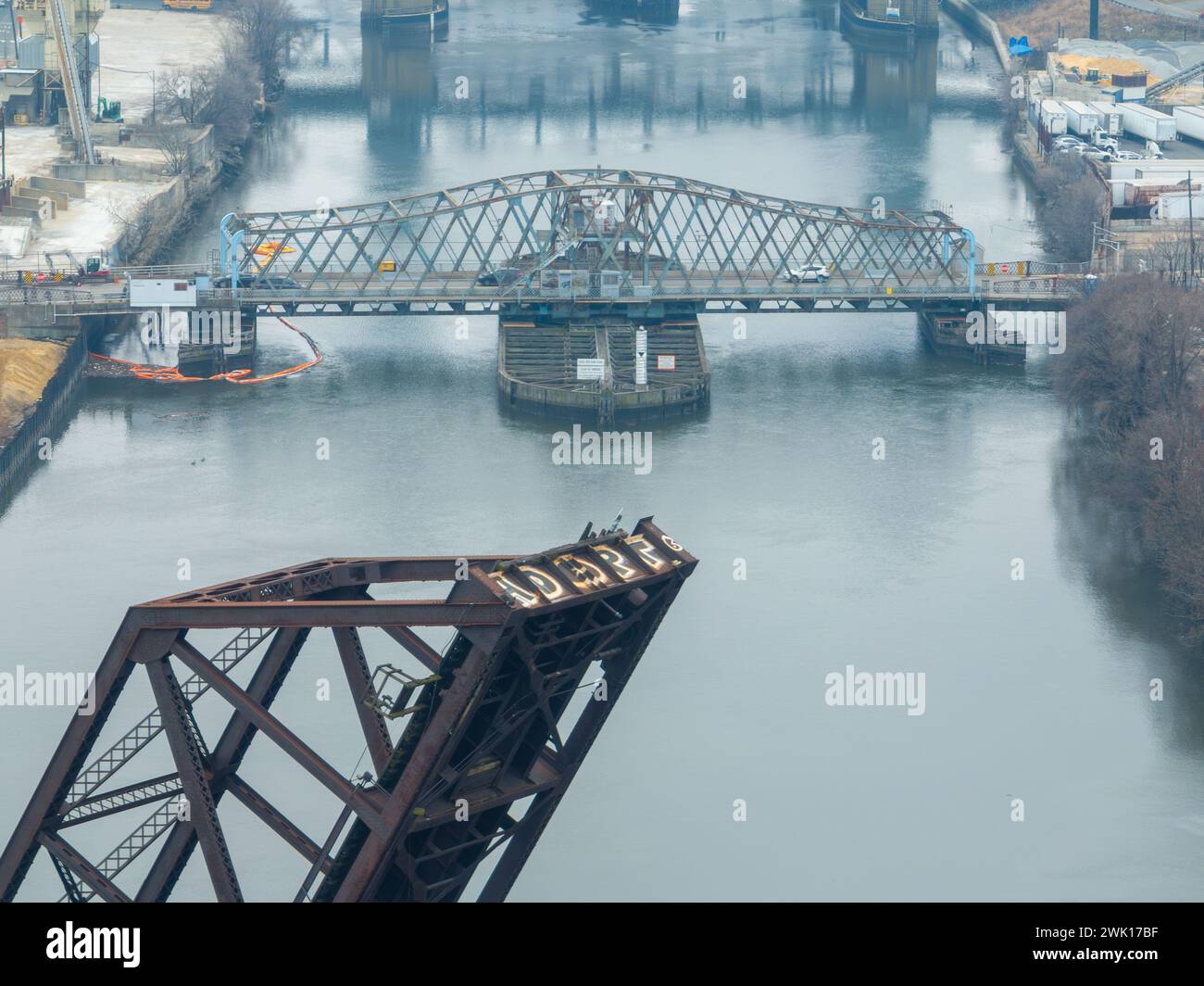 Aerial of Newark, NJ and NX Bridge over the Passaic River Stock Photo ...