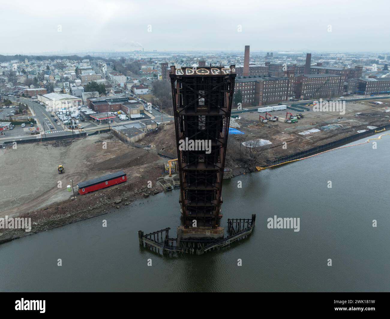 Aerial of Newark, NJ and NX Bridge over the Passaic River Stock Photo ...