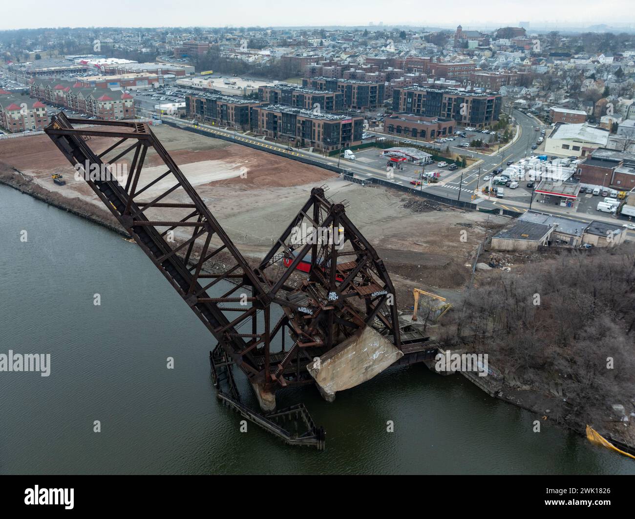 Aerial of Newark, NJ and NX Bridge over the Passaic River Stock Photo ...