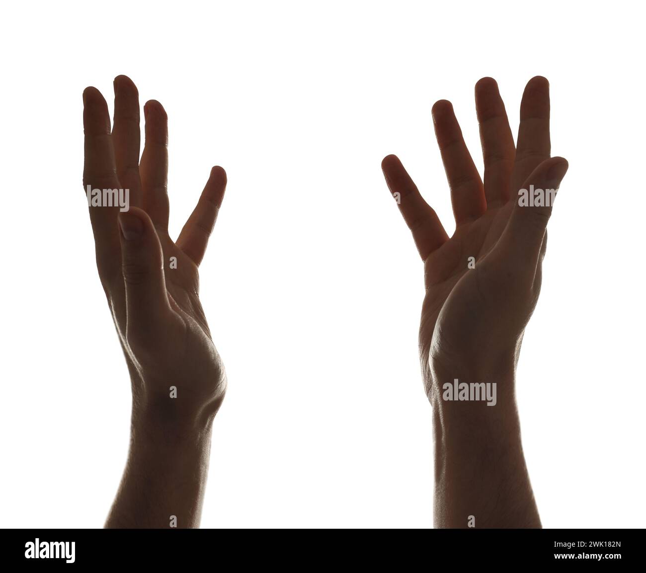 Freedom concept. Man showing his hands on white background, closeup ...
