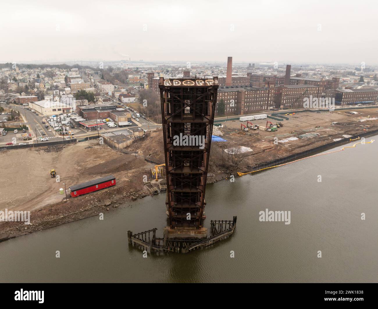 Aerial of Newark, NJ and NX Bridge over the Passaic River Stock Photo ...