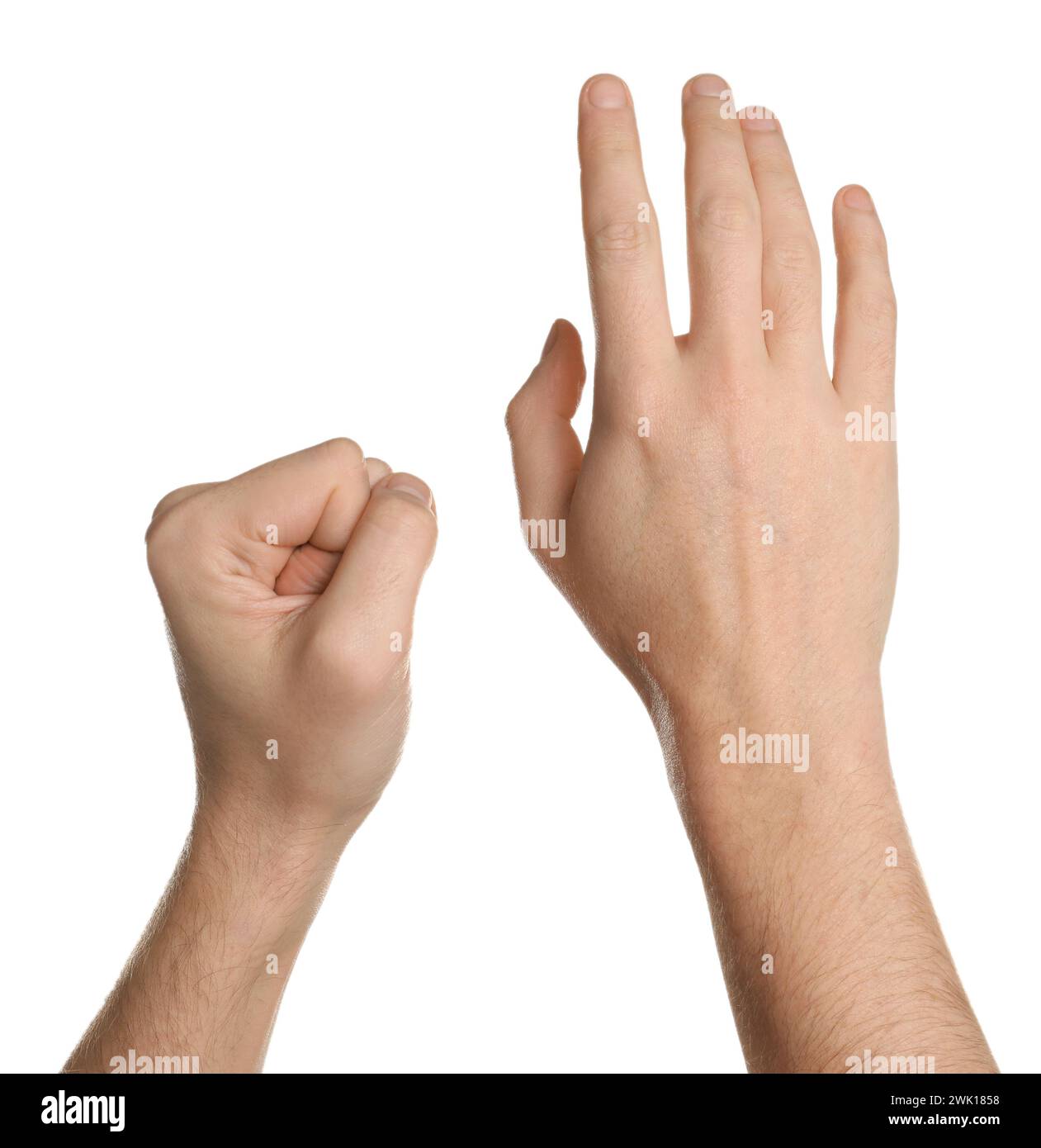 Freedom concept. Man showing his hands on white background, closeup ...
