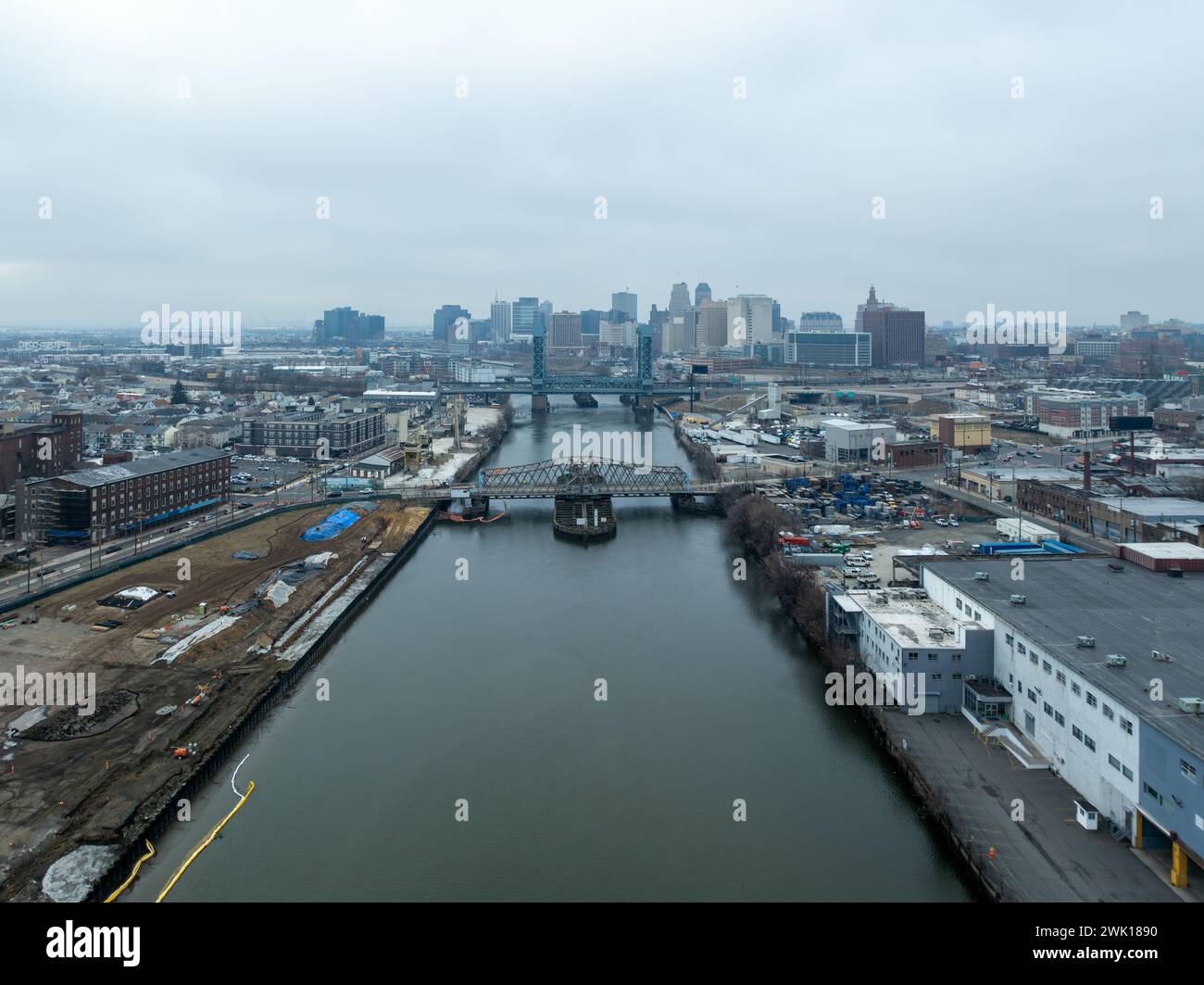 Aerial of Newark, NJ and NX Bridge over the Passaic River Stock Photo ...
