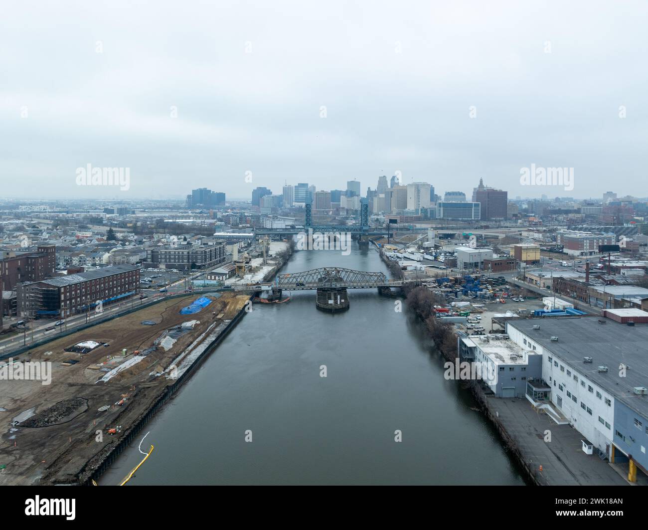 Aerial of Newark, NJ and NX Bridge over the Passaic River Stock Photo ...