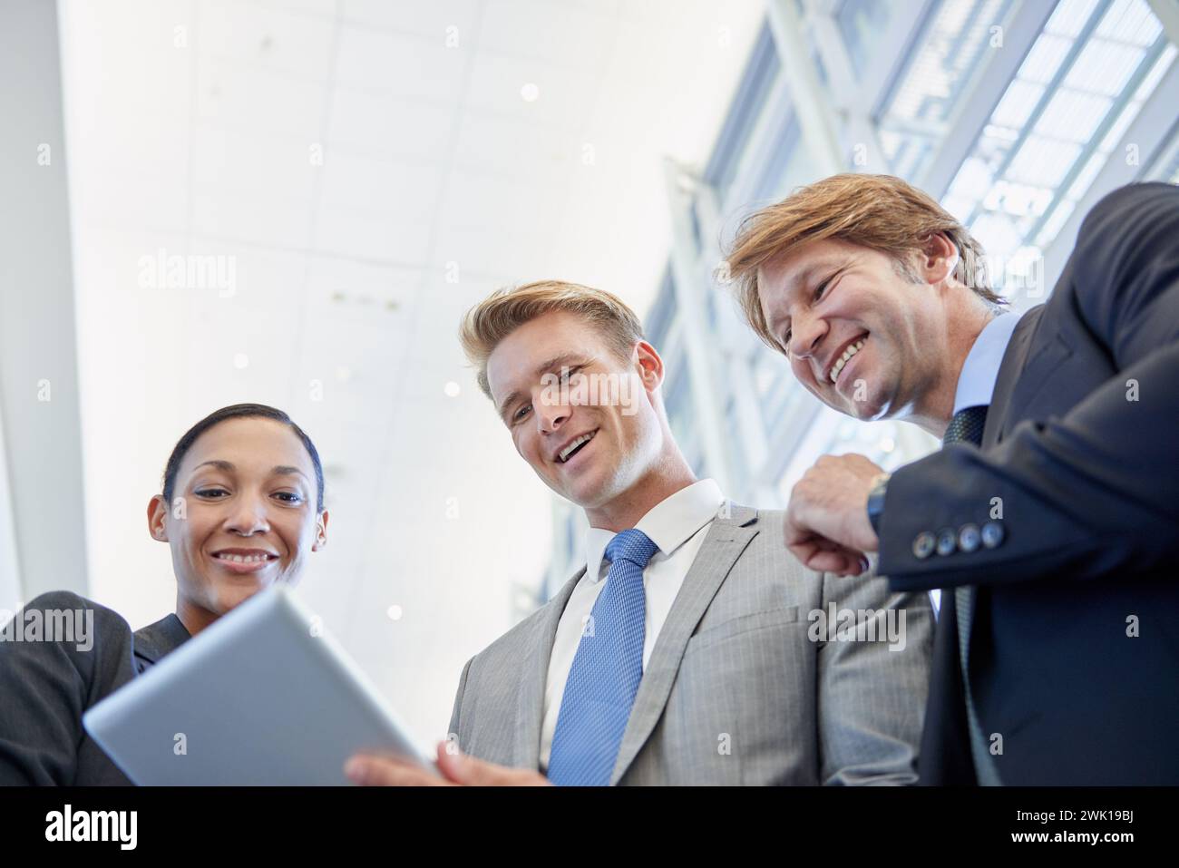 Business people, tablet and support for project in office ...