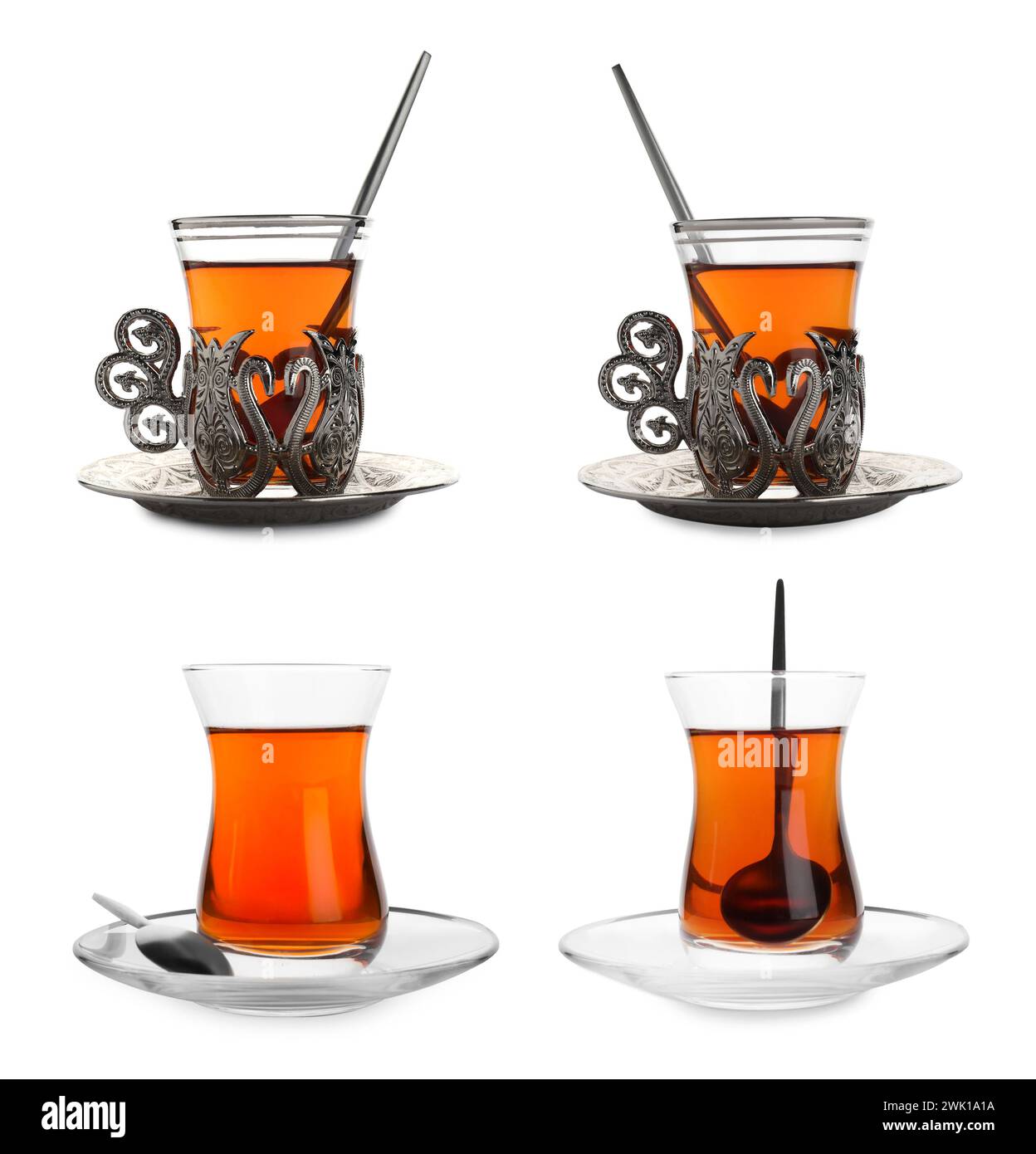 Traditional Turkish tea in glasses isolated on white, set Stock Photo ...