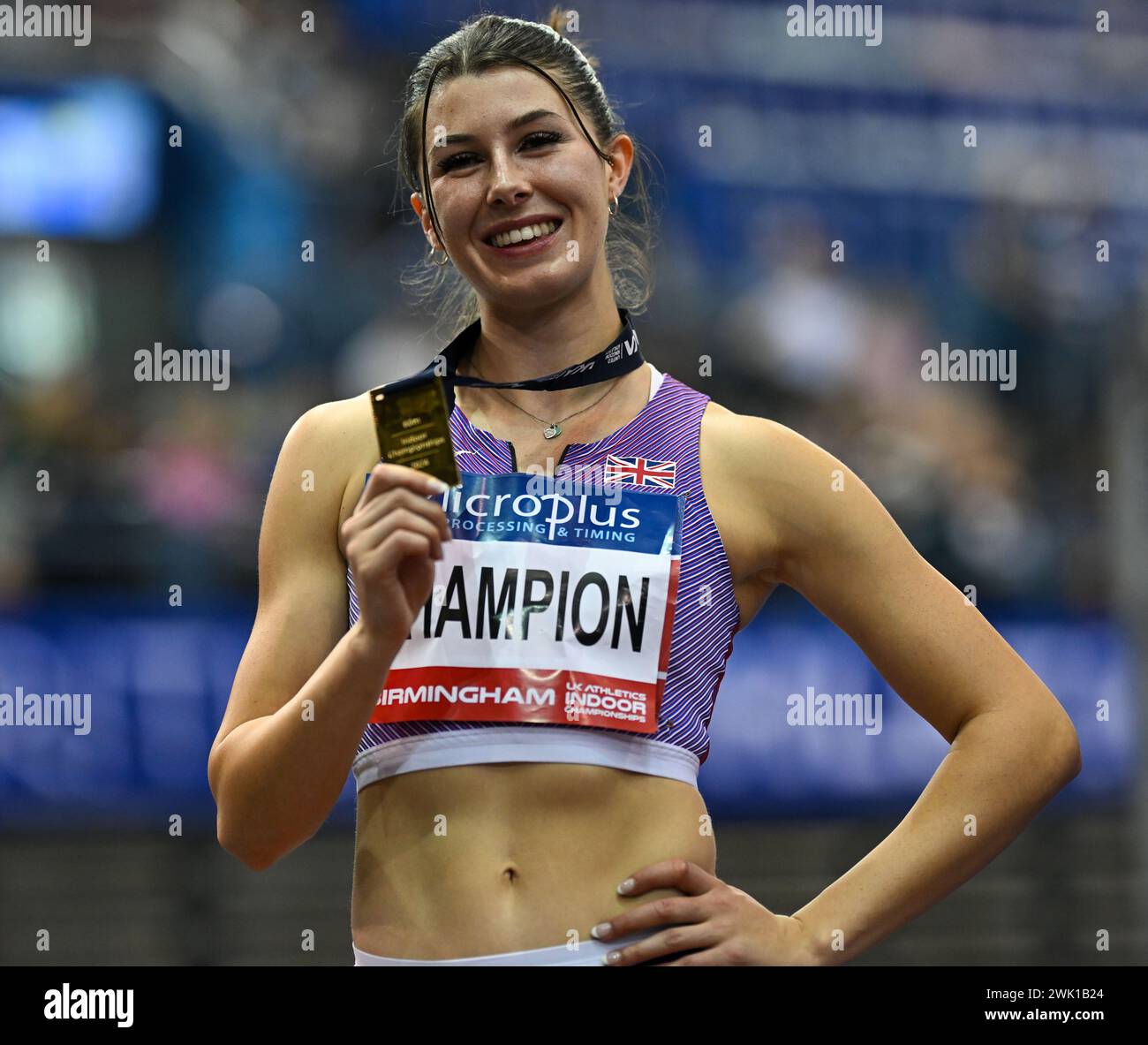 Birmingham, England. 17 February, 2024. Amy Hunt celebrates winning a ...